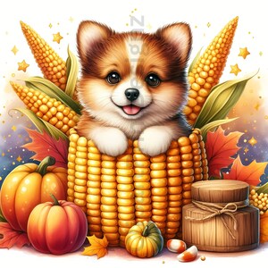 Cute Fall Corn Animals Clipart Bundle, Watercolor Animal Clip Art ...