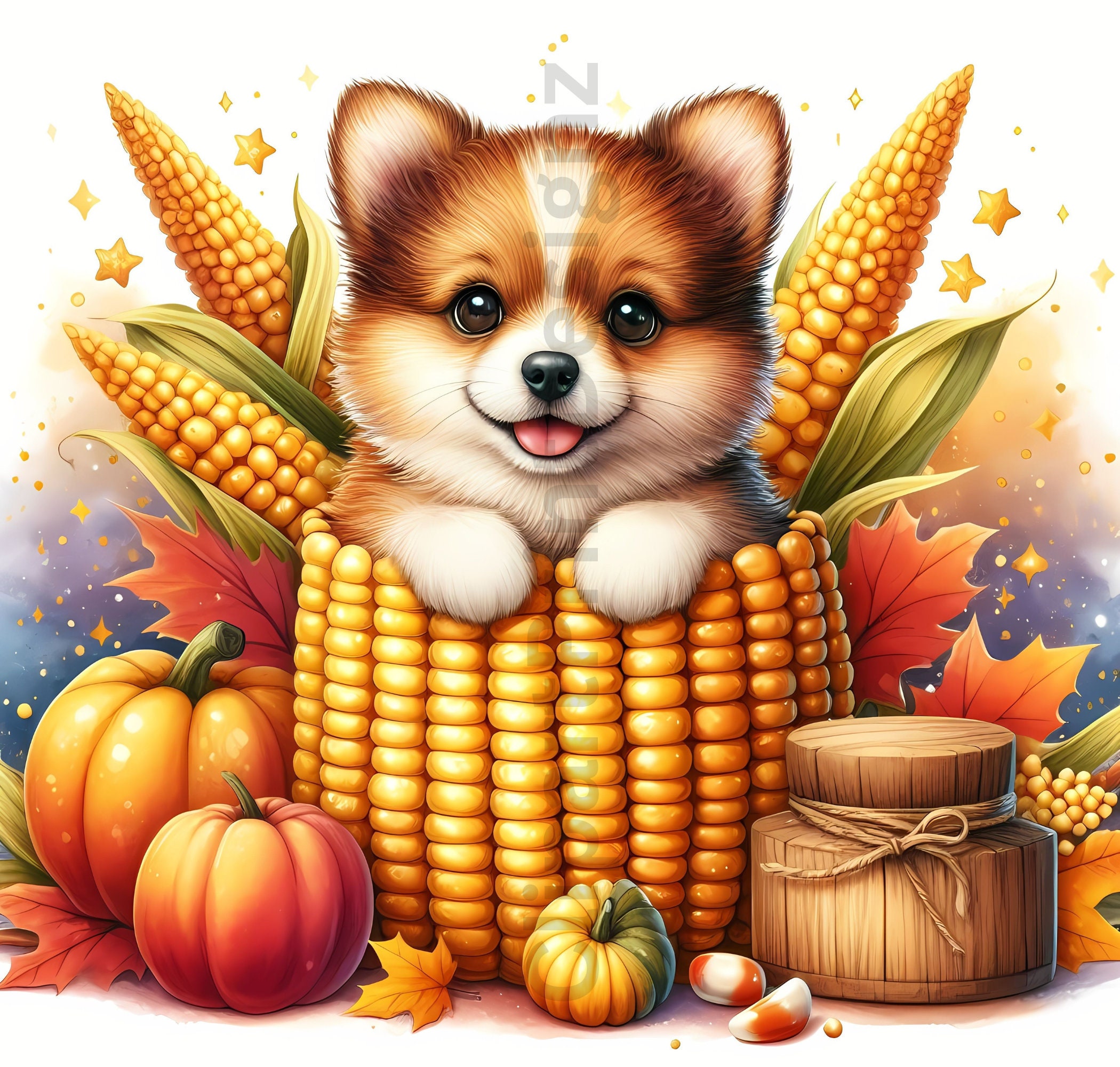 Cute Fall Corn Animals Clipart Bundle, Watercolor Animal Clip Art ...
