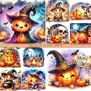 Cute Halloween Pumpkins Clipart Bundle, Watercolor Pumpkin Clip Art ...