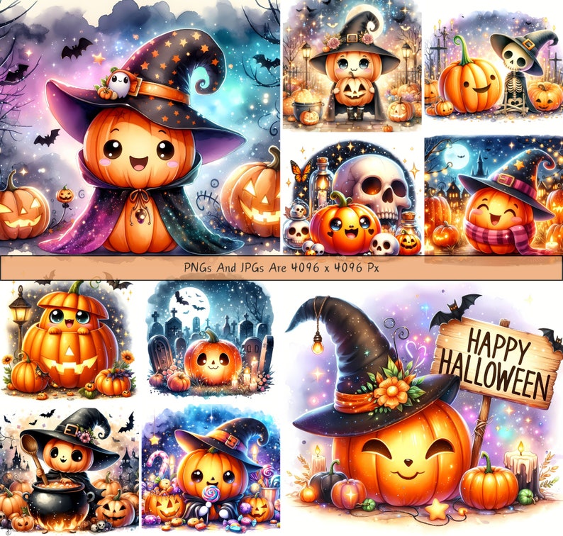 Cute Halloween Pumpkins Clipart Bundle, Watercolor Pumpkin Clip Art ...