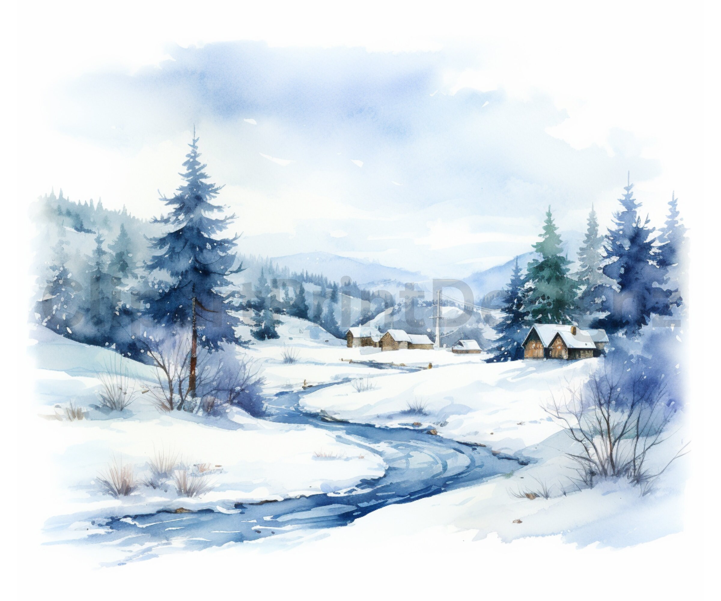 Cozy Winter Clipart Bundle, Blue Winter, Cute Watercolor Christmas ...