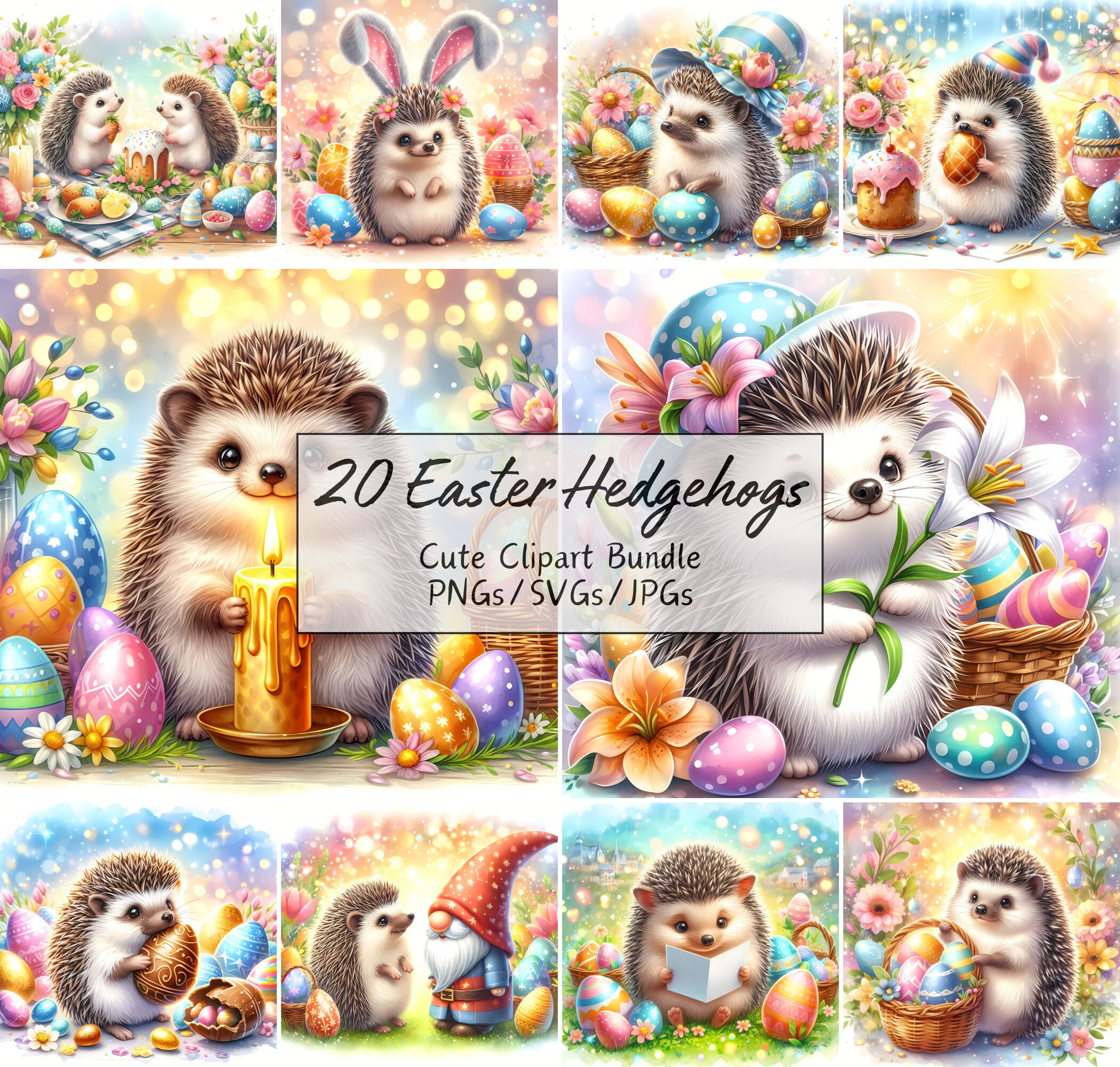 Cute Easter Hedgehogs Clipart, Funny Watercolor Animal Images, High ...