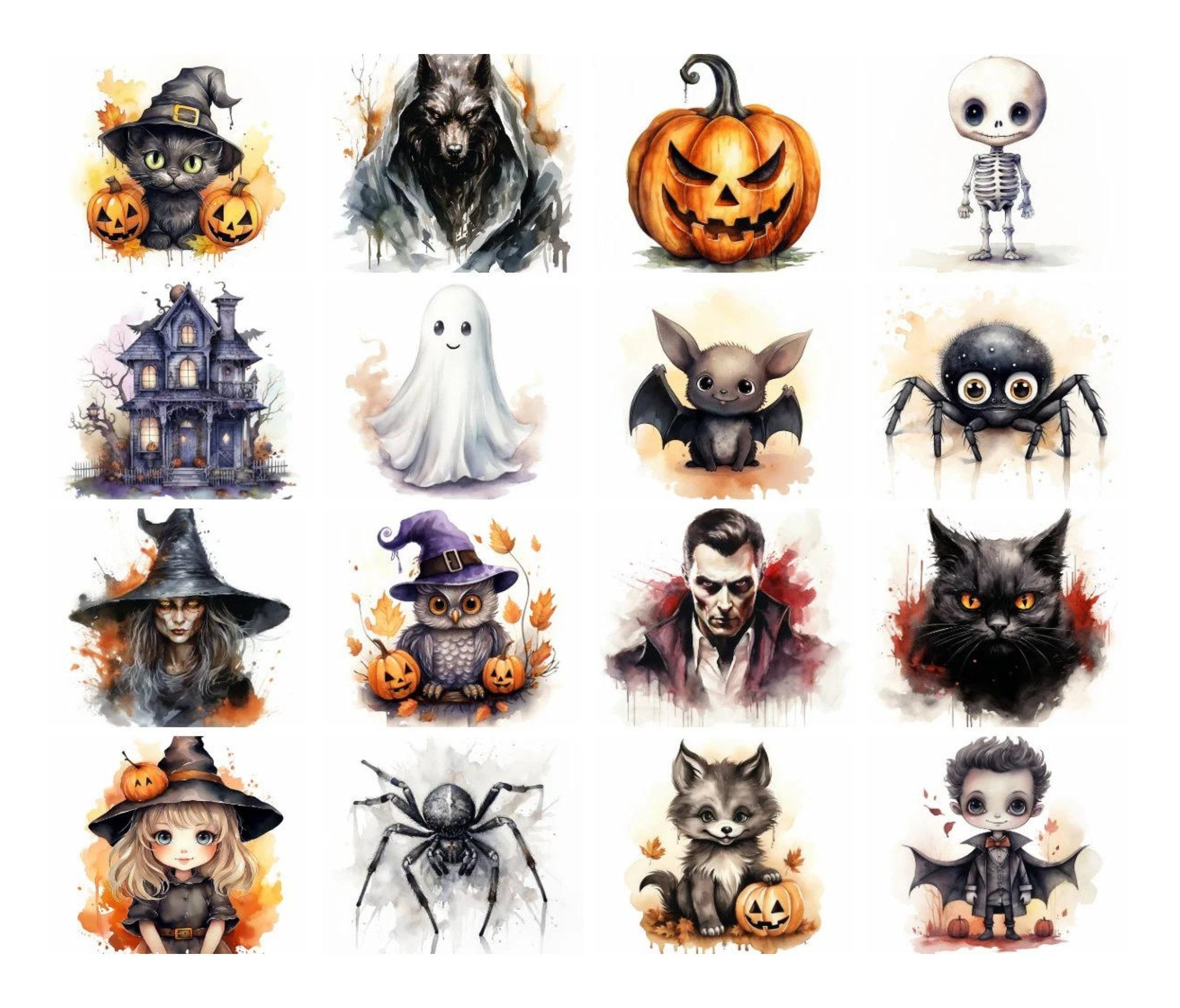 Watercolor Halloween Clipart Cute and Scary Halloween Bundle - Etsy