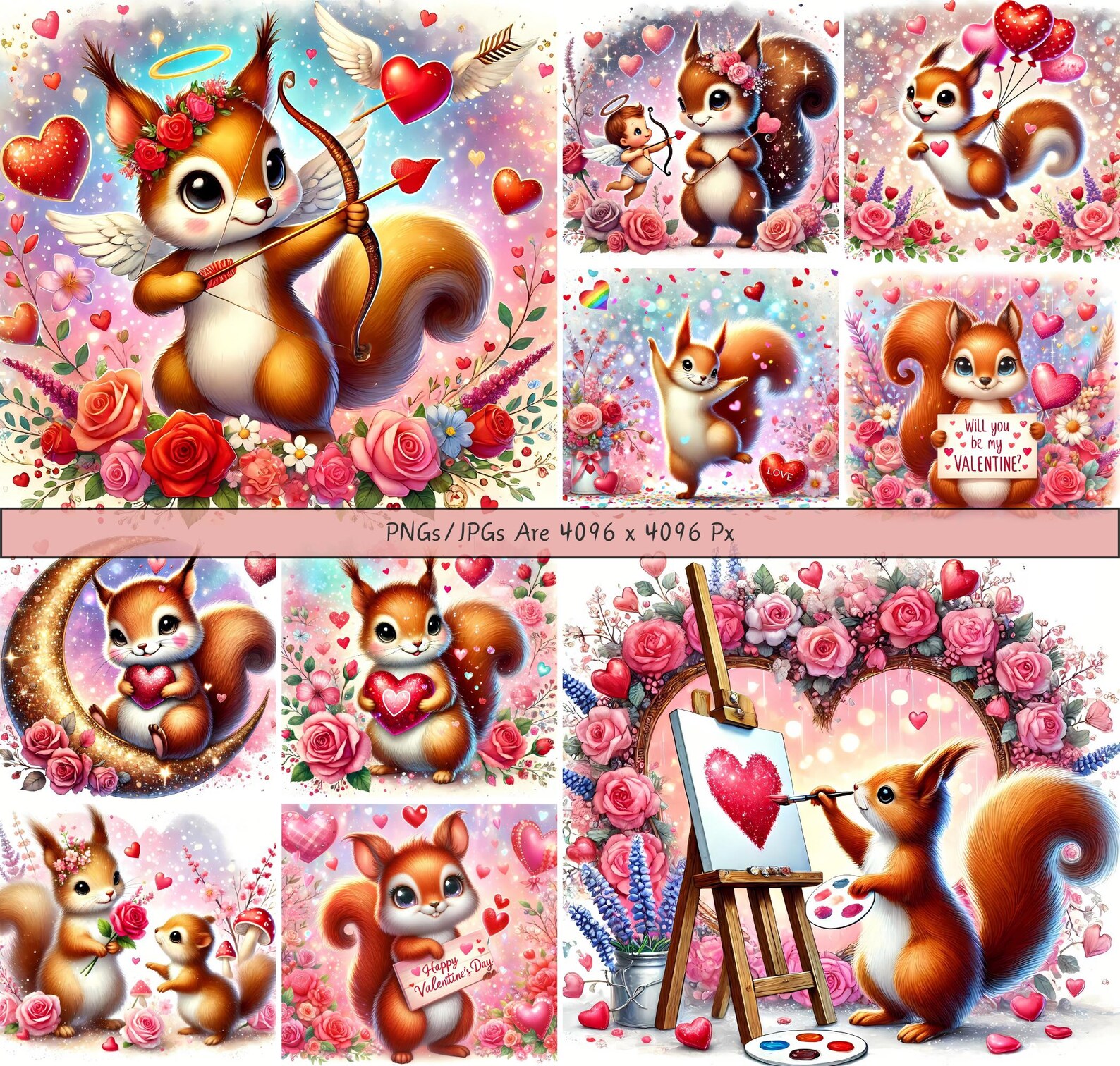 Cute Valentines Day Squirrels Clipart Bundle, Valentine Squirrel Clip ...