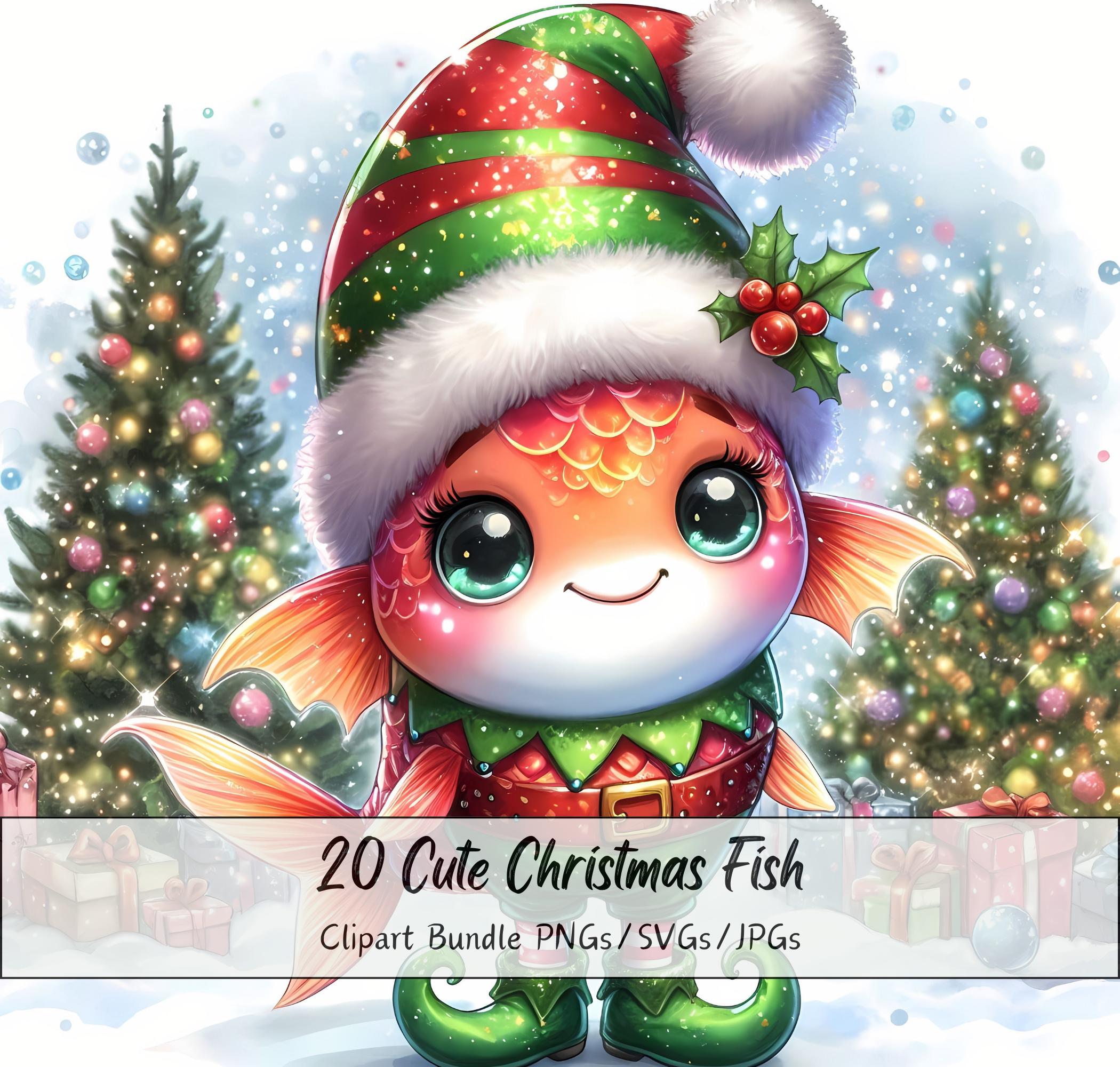 Cute Christmas Fish Clipart Bundle, Xmas Fishes Clip Art Images ...