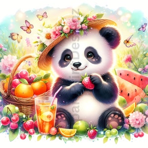 Cute Summer Pandas Clipart Bundle, Watercolor Panda Clip Art Images ...