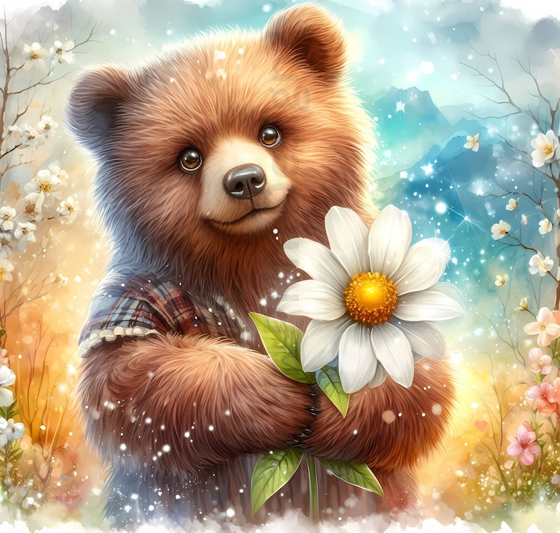Cute Spring Bears Clipart Bundle, Watercolor Clip Art Images, High ...