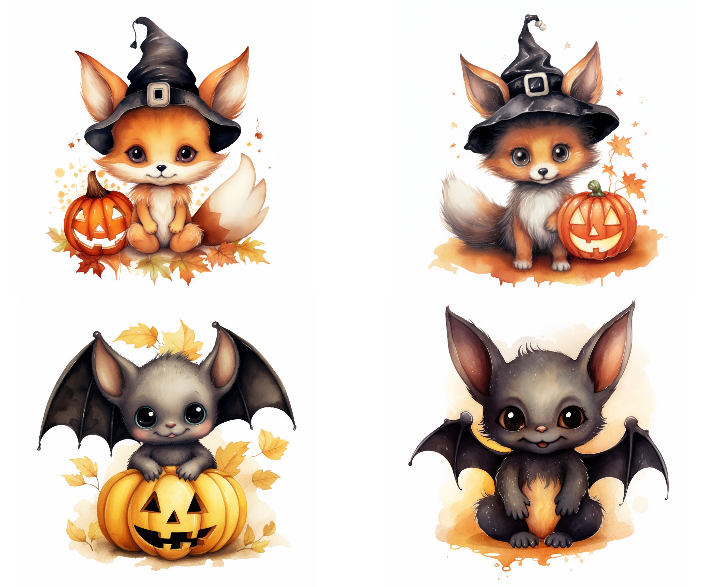 Watercolor Halloween Animal Clipart Bundle, 20 Cute Halloween Images ...