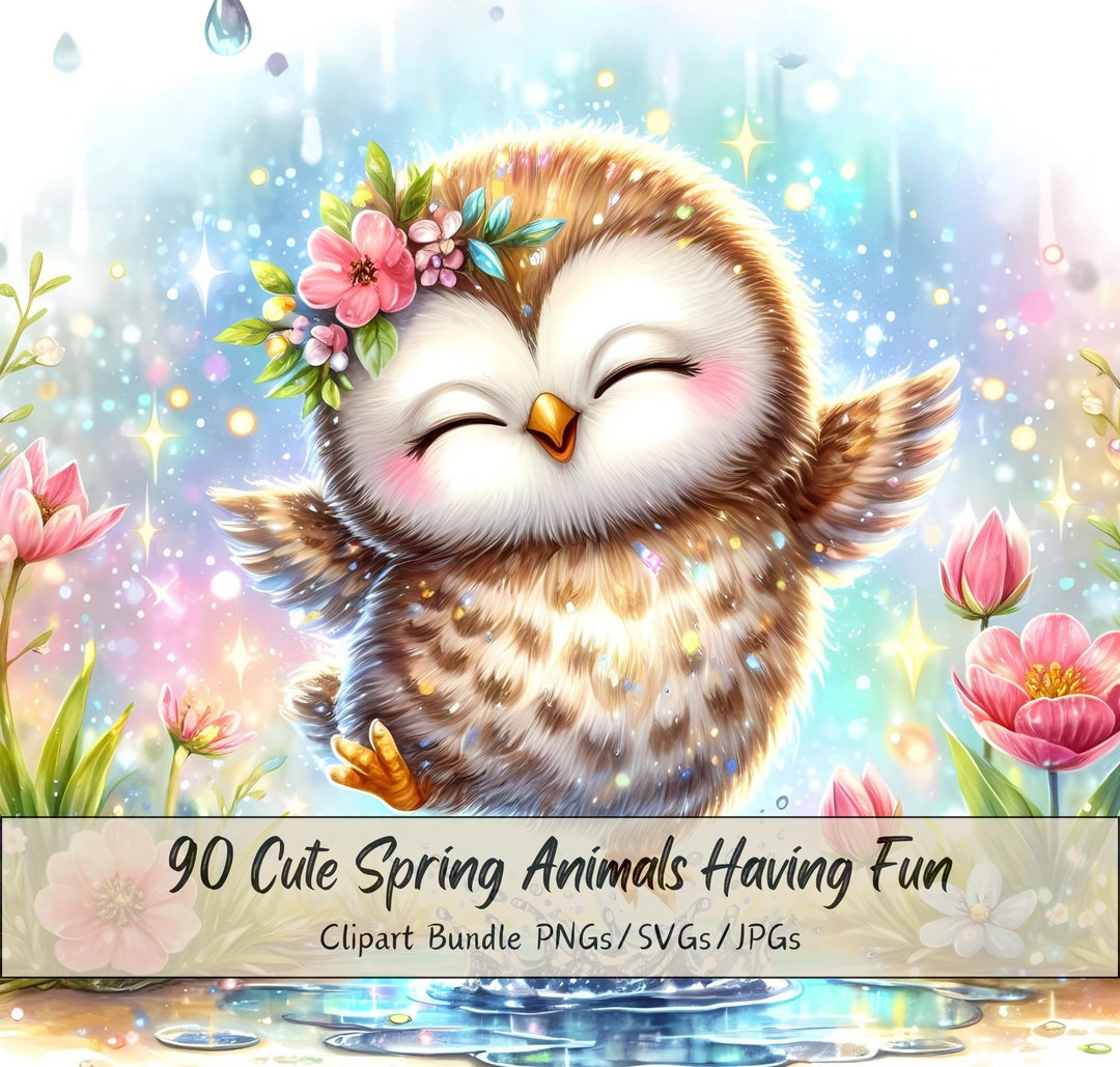 Spring Animals Having Fun Clipart Bundle, Cute Watercolor Mega Images ...
