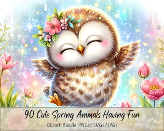 Mega Cute Spring Animals and Flowers Clipart Bundle, Watercolor Clip ...