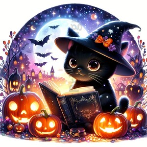 Cute Halloween Black Cats Clipart Bundle, Watercolor Cat Clip Art ...