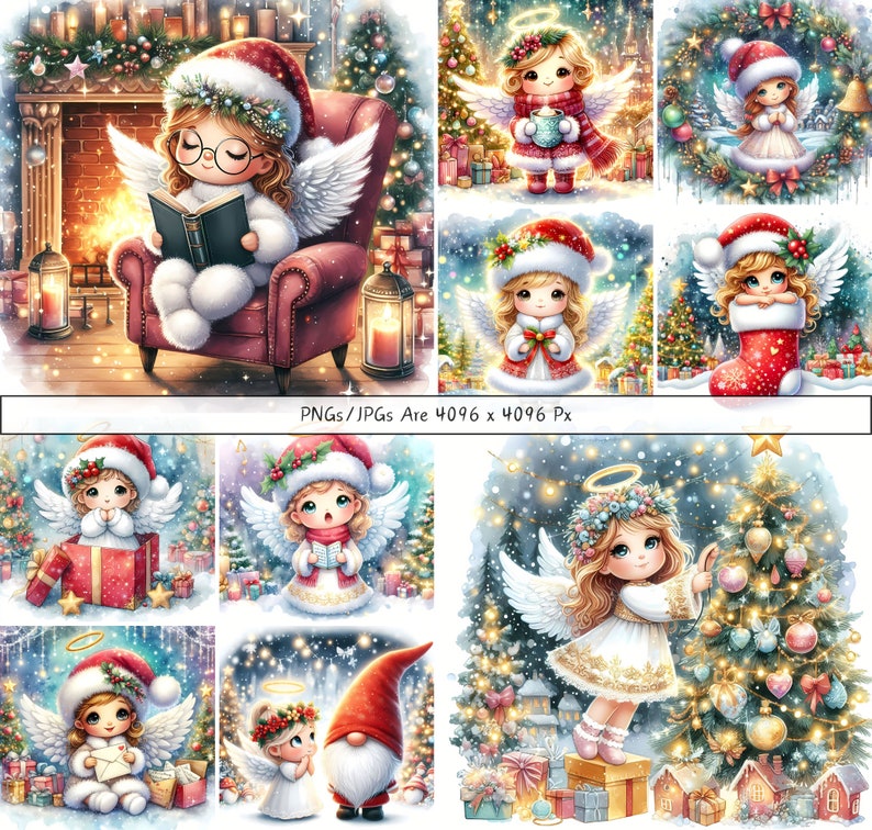 Cute Christmas Angels Clipart Bundle, Xmas Angel Clip Art Images ...