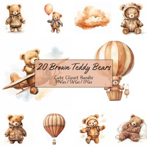 20 Brown Watercolour Teddy Bear Clipart, Pngs/jpgs/svgs, Bundle for ...
