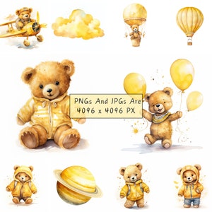 20 Watercolor Yellow Teddy Bear Clipart, Cute Teddy Bear Bundle ...
