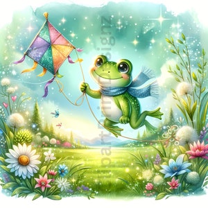 Cute Spring Animals Kite Flying Clipart Bundle, Watercolor Clip Art ...