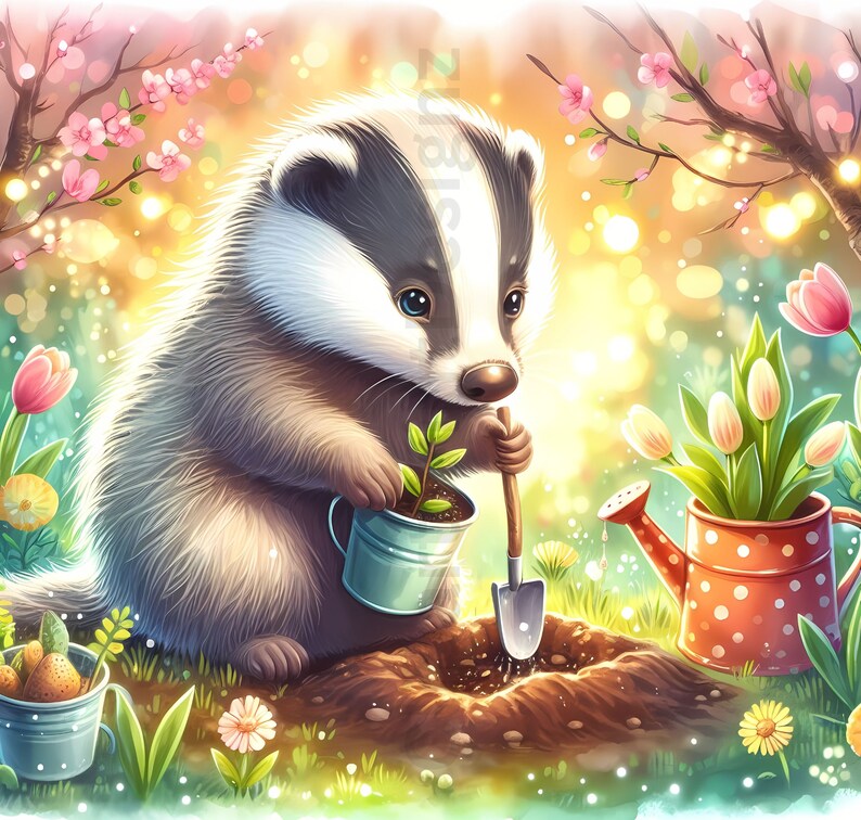 Cute Spring Badgers Clipart Bundle, Watercolor Clip Art Images, High ...