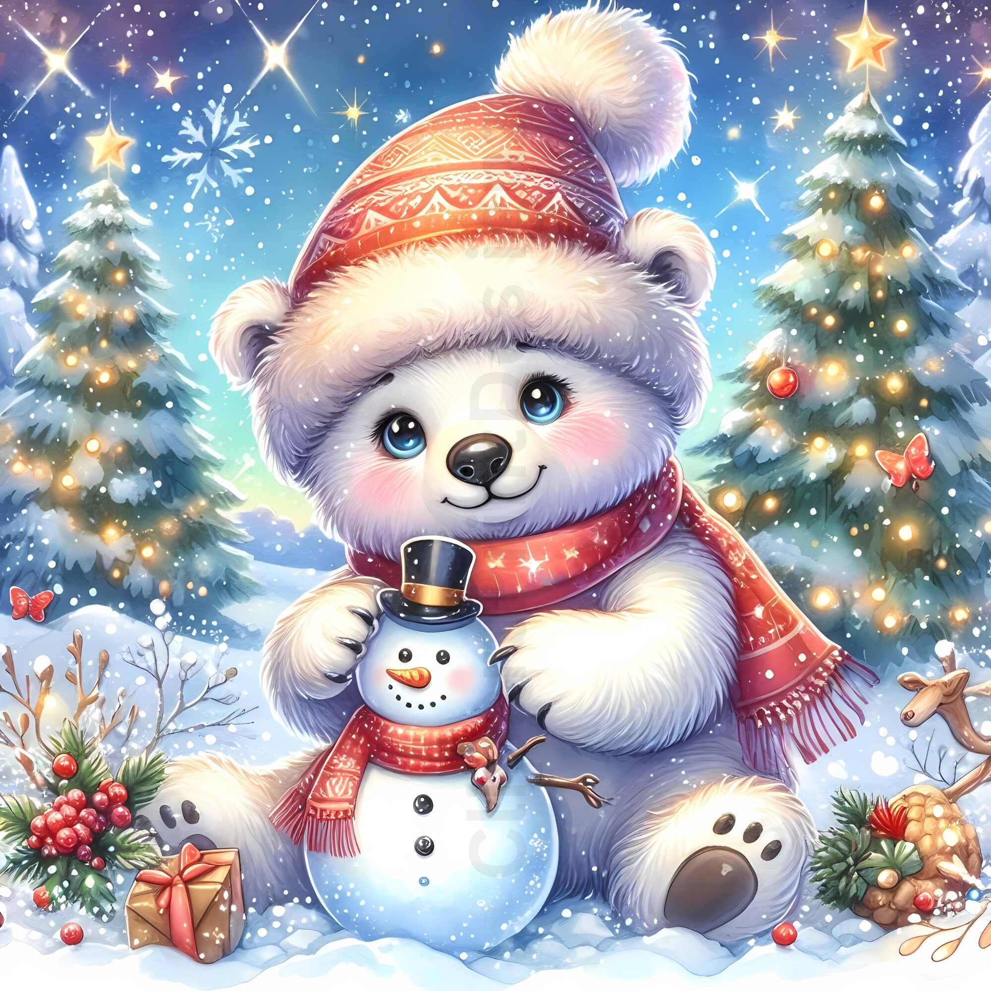 Cute Winter Polar Bear Clipart Bundle Festive Watercolor Clip - Etsy