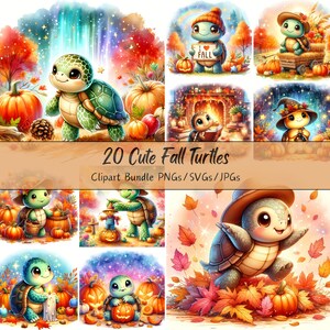Cute Fall Turtles Clipart Bundle, Watercolor Turtle Clip Art Images ...