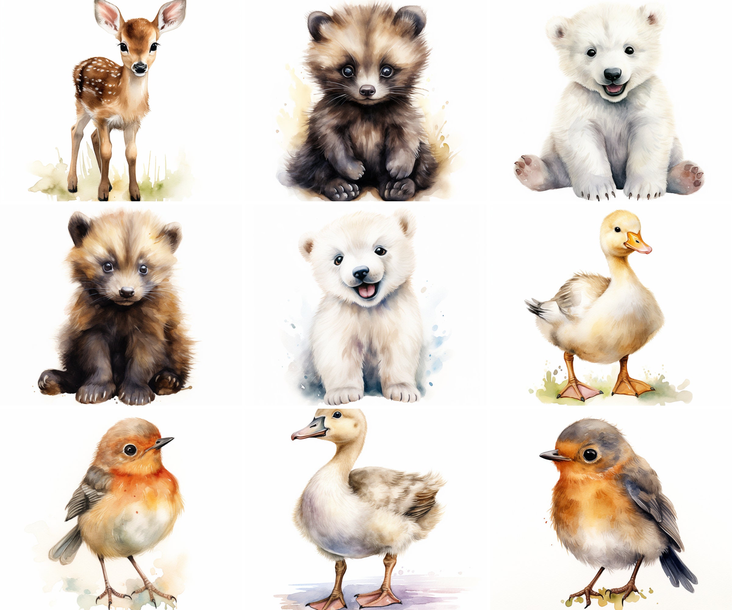 46 Watercolor Winter Animals Clipart Bundle, Cute Baby Animals, Nursery ...