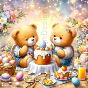 Cute Easter Teddy Bears Clipart, Funny Watercolor Teddy Bear Images ...