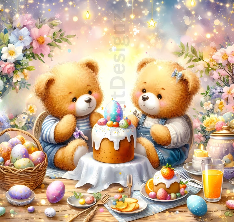 Cute Easter Teddy Bears Clipart, Funny Watercolor Teddy Bear Images ...