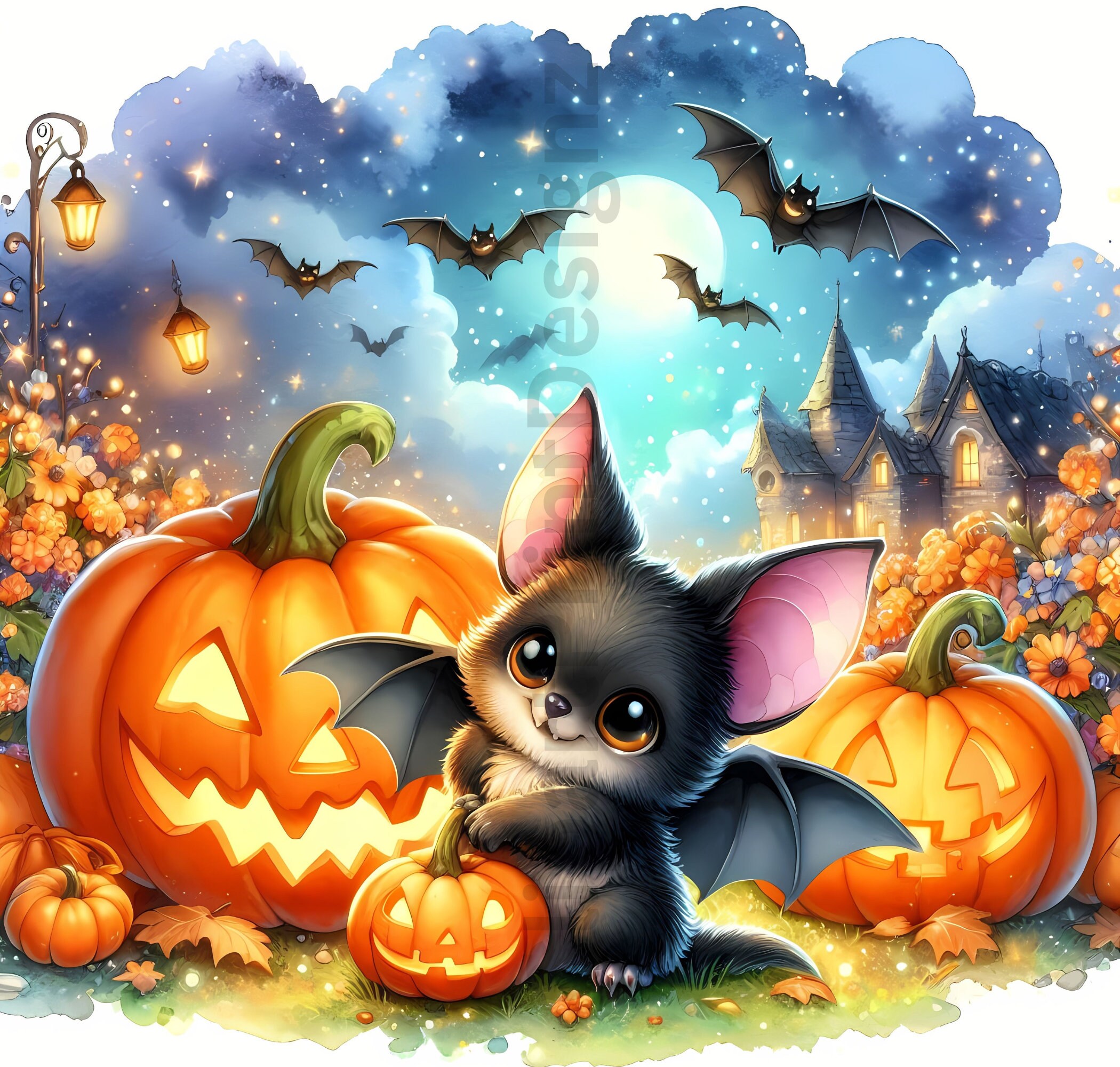 Cute Halloween Bats Clipart Bundle, Watercolor Bat Clip Art Images ...