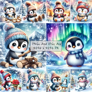 Cute Winter Penguin Clipart Bundle, Watercolor Clip Art Images, 20 High ...