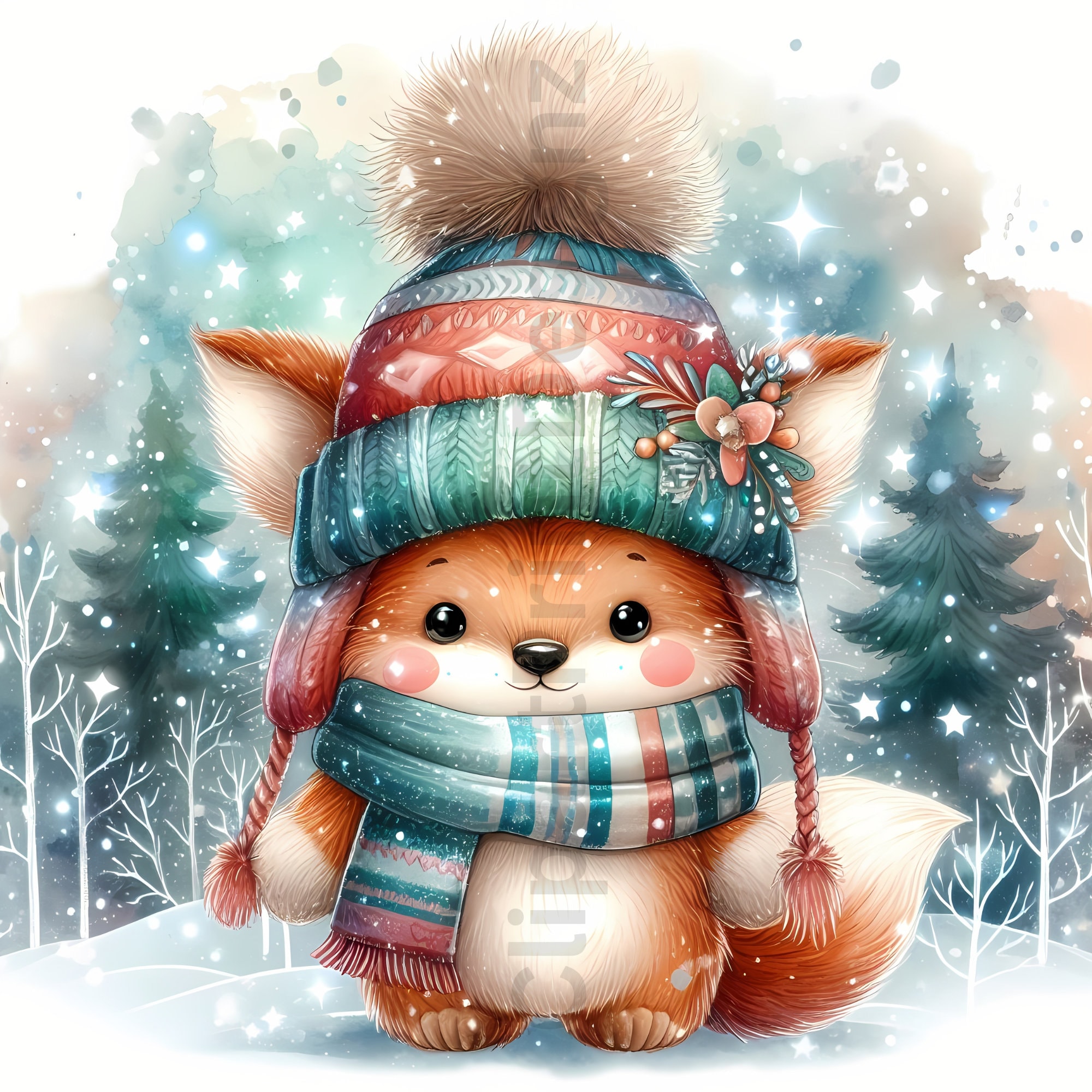 Cute Winter Woodland Animals Clipart Bundle Festive - Etsy