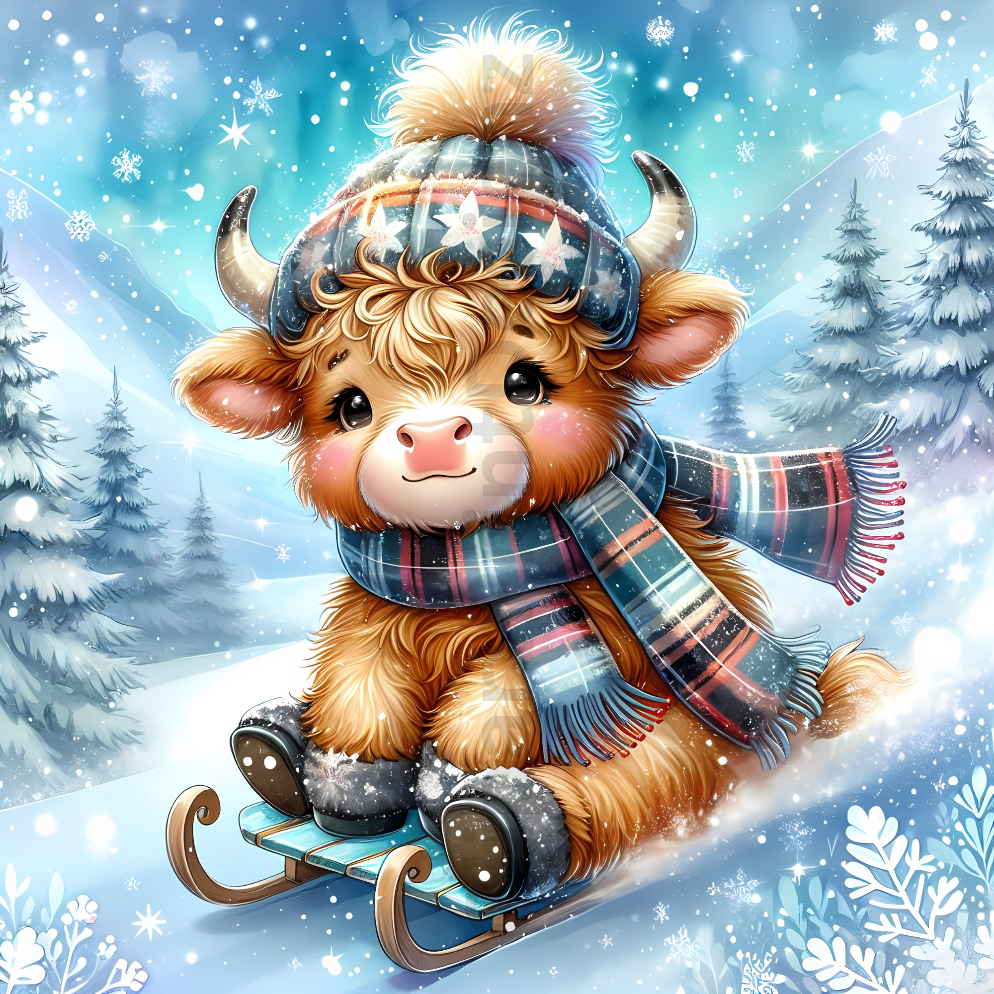 Cute Winter Baby Highland Cow Clipart Bundle, Festive Watercolor Clip ...