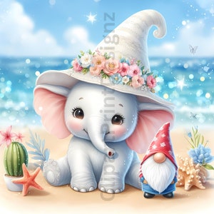 Cute Summer Elephants Clipart Bundle, Watercolor Elephant Clip Art ...