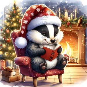 Cute Christmas Badgers Clipart Bundle, Xmas Badger Clip Art Images ...