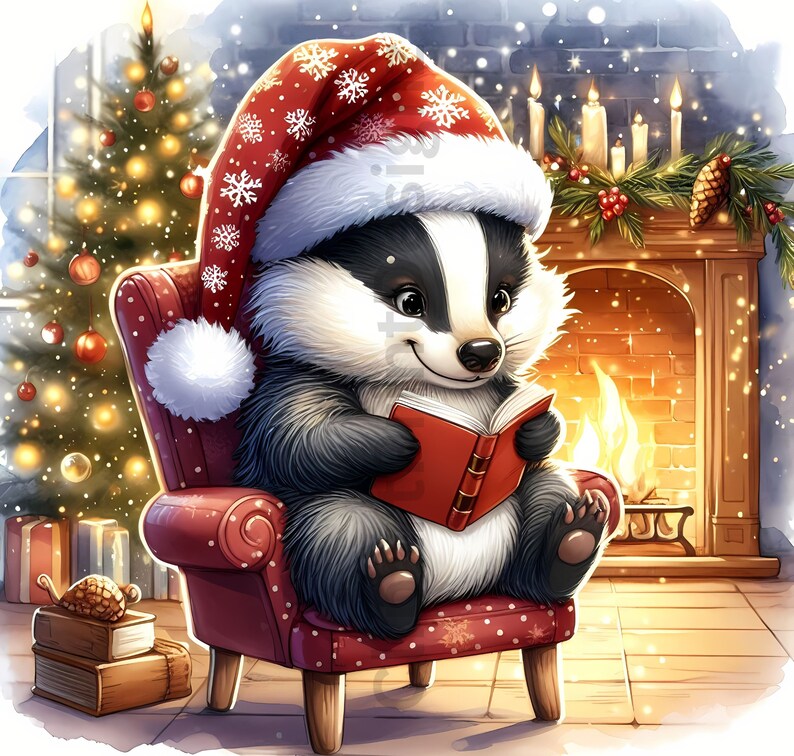Cute Christmas Badgers Clipart Bundle, Xmas Badger Clip Art Images ...