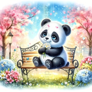 Cute Spring Pandas Clipart Bundle, Watercolor Clip Art Images, High ...