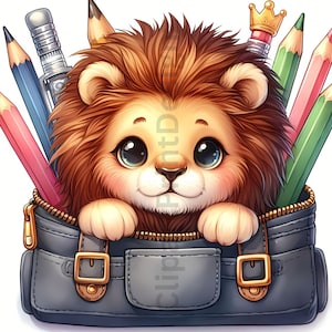 Cute Back to School Lions Clipart Bundle, Watercolor Lion Clip Art ...