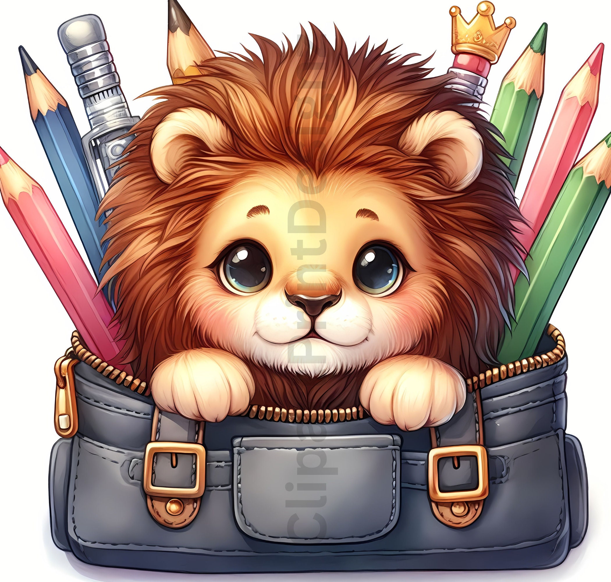 Cute Back to School Lions Clipart Bundle, Watercolor Lion Clip Art ...