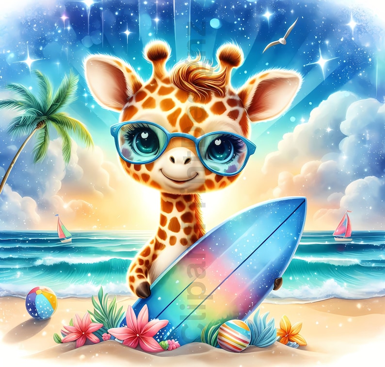 Cute Summer Giraffes Clipart Bundle, Watercolor Giraffe Clip Art Images ...