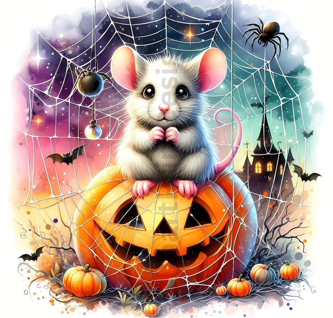 Cute Halloween Mouse Clipart Bundle, Watercolor Mice Clip Art Images ...