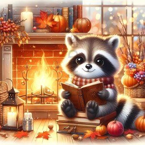 Cute Fall Raccoons Clipart Bundle, Watercolor Autumn Raccoon Clip Art ...