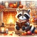 Cute Fall Raccoons Clipart Bundle, Watercolor Autumn Raccoon Clip Art ...