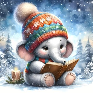 Cute Winter Elephant Clipart Bundle, Festive Watercolor Clip Art Images ...