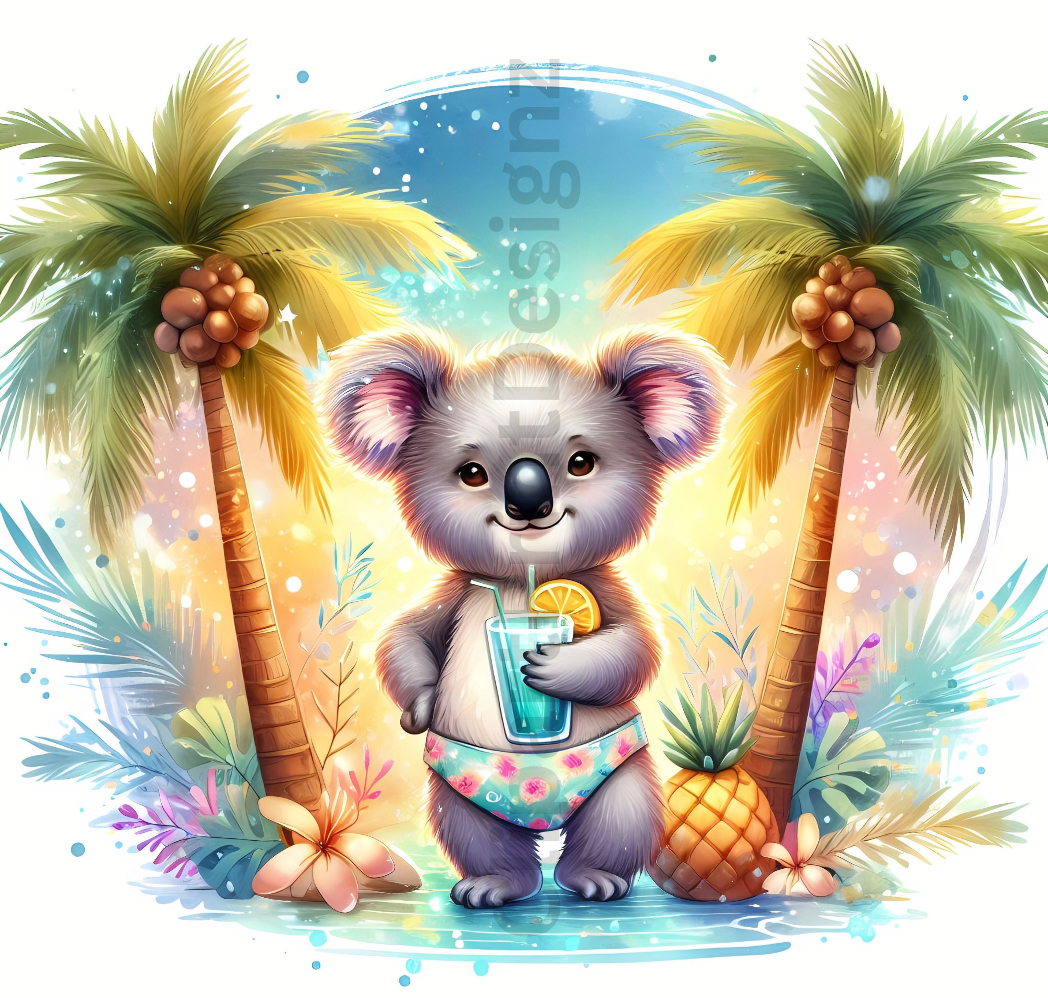 Cute Summer Koalas Clipart Bundle, Watercolor Koala Clip Art Images ...