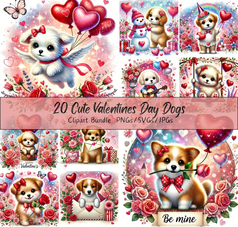Cute Valentines Day Dogs Clipart Bundle, Valentine Dog Clip Art Images ...
