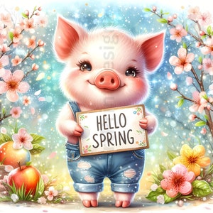 Cute Spring Pigs Clipart, Funny Watercolor Animal Images, High Quality ...
