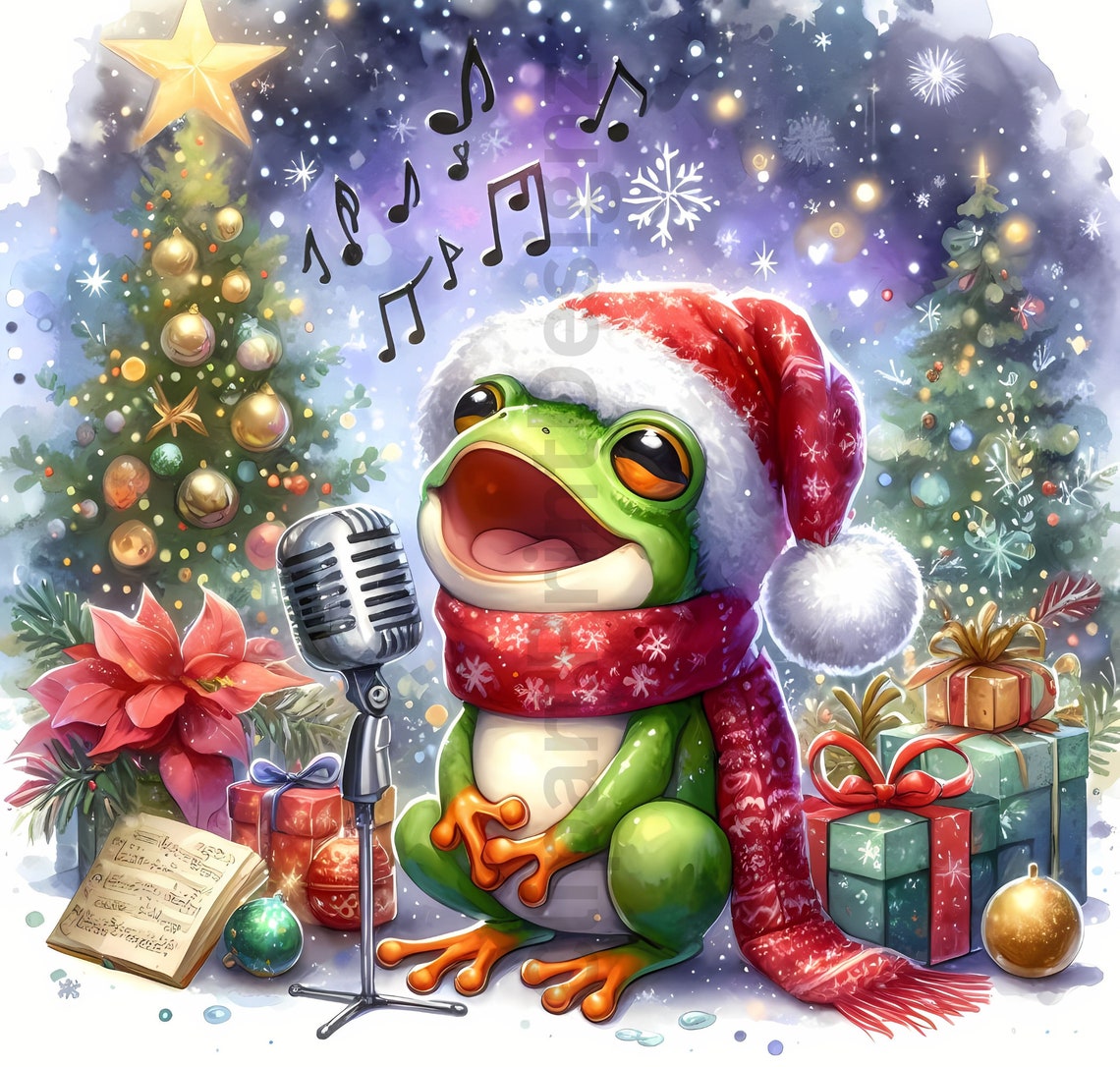 Cute Christmas Frogs Clipart Bundle, Xmas Frog Clip Art Images ...