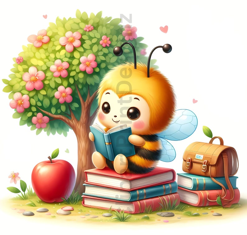 Cute Back to School Bees Clipart Bundle, Watercolor Bee Clip Art Images ...