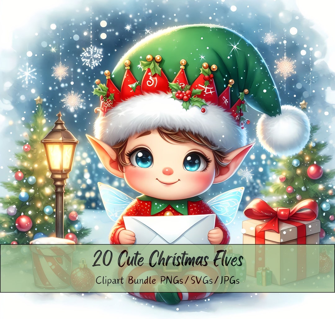 Cute Christmas Elves Clipart Bundle, Xmas Elf Clip Art Images ...