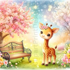 Cute Spring Giraffes Clipart Bundle, Watercolor Clip Art Images, High ...
