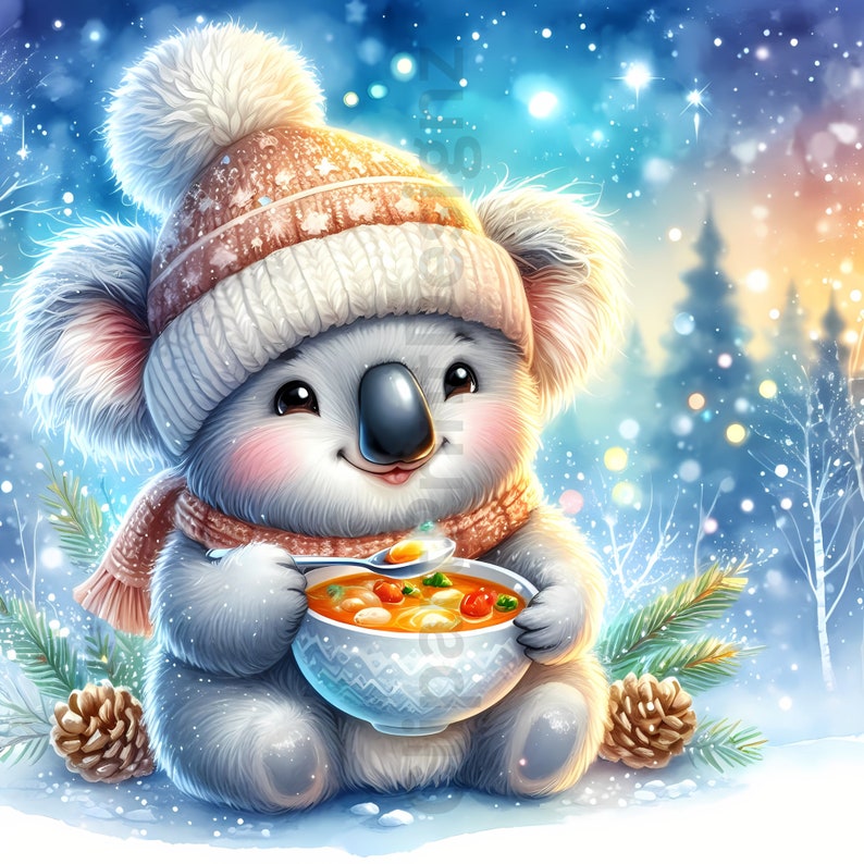 Cute Winter Koala Clipart Bundle, Festive Watercolor Clip Art Images ...