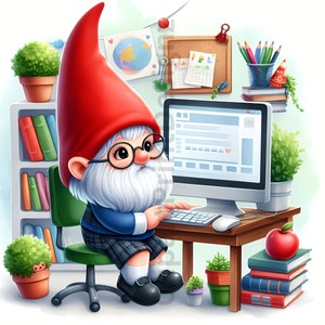 Cute Back to School Gnomes Clipart Bundle, Watercolor Gnome Clip Art ...