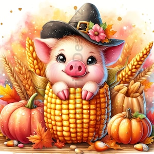 Cute Fall Corn Animals Clipart Bundle, Watercolor Animal Clip Art ...